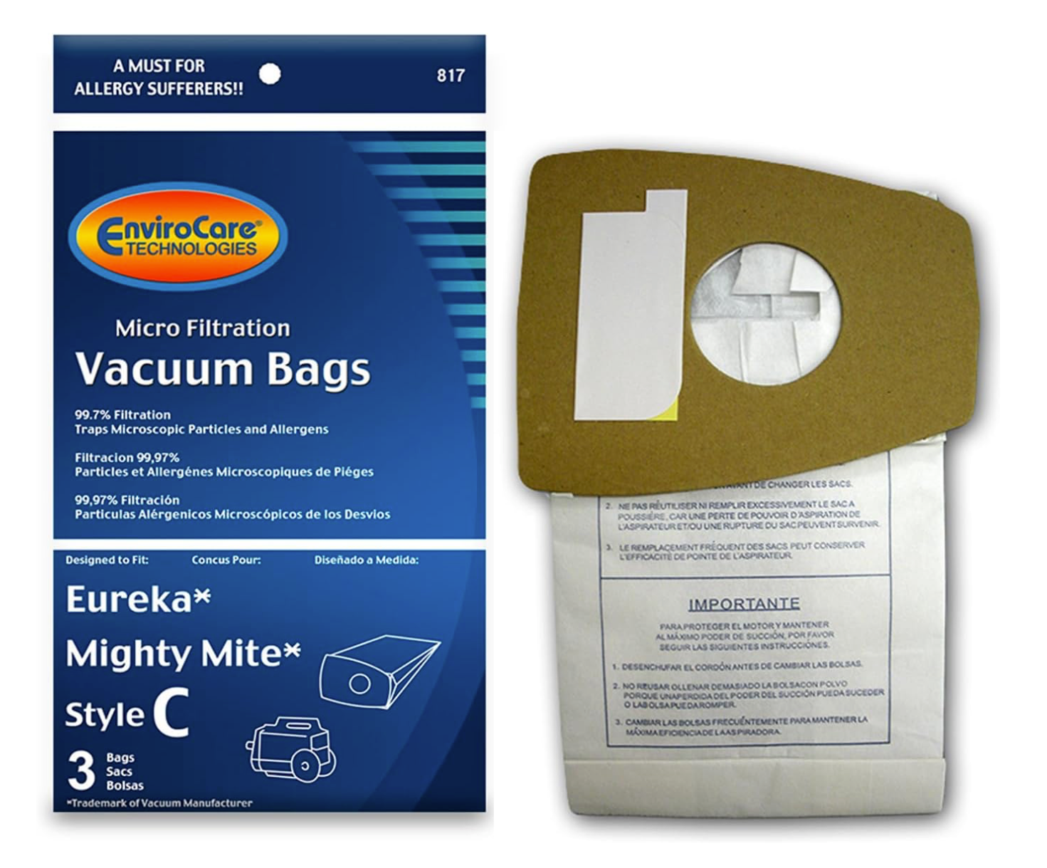 Vacuum Cleaner Bags - Eureka Type C Mighty Mite Canisters 3 Pack